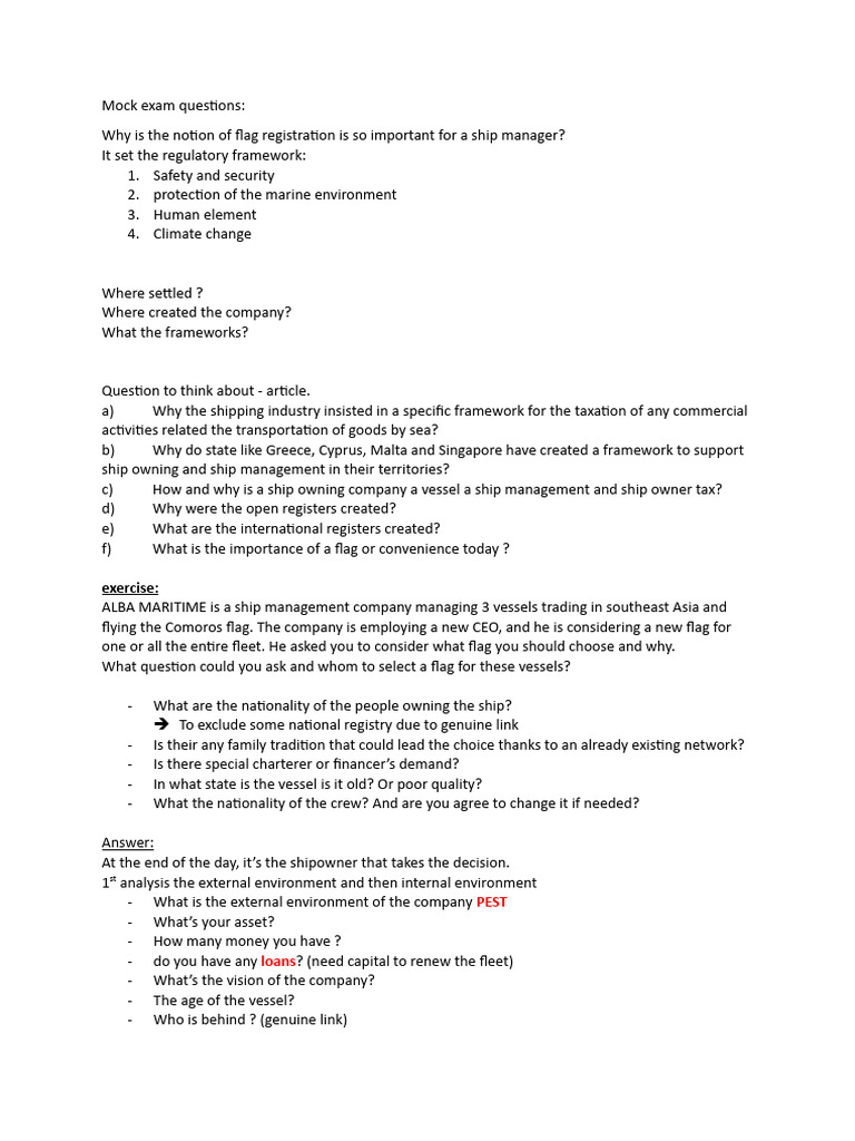 Mock Exam Questions | PDF
