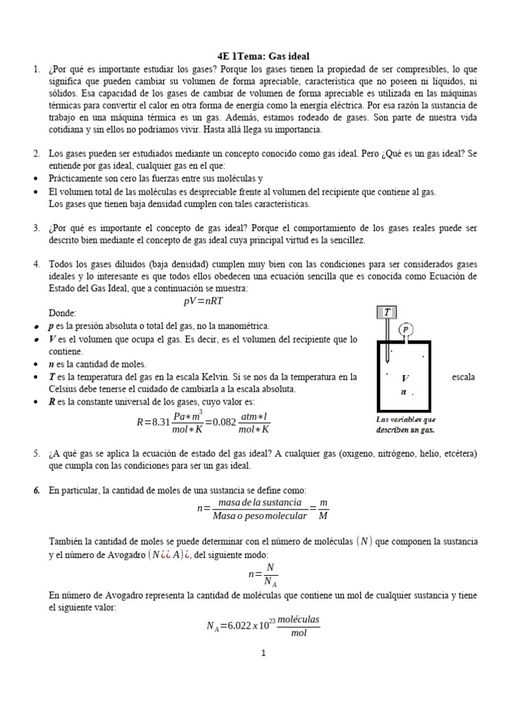4E 1tema Gas Ideal | PDF | Gases | Mole (Unidad)
