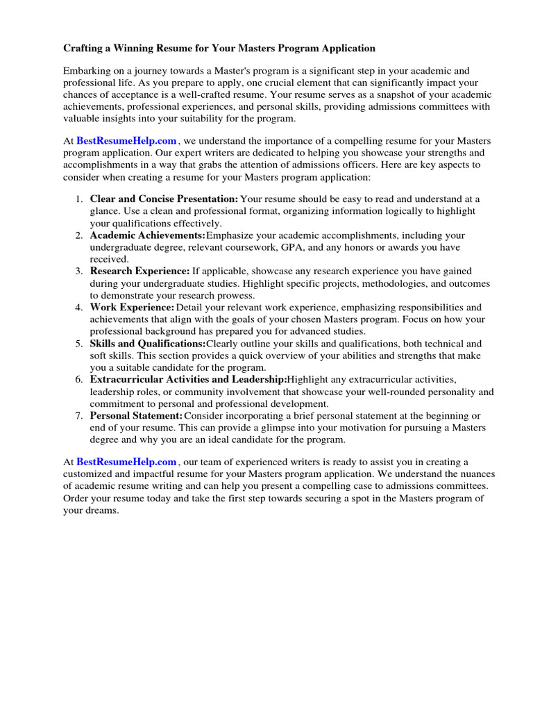 Resume For Masters Program | PDF | Résumé | Doctor Of Philosophy