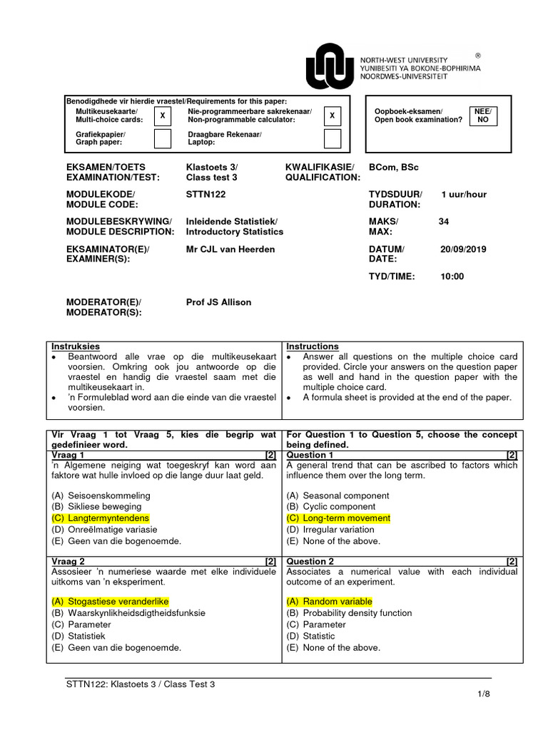 STTN122 Class Test 3 Overview | PDF