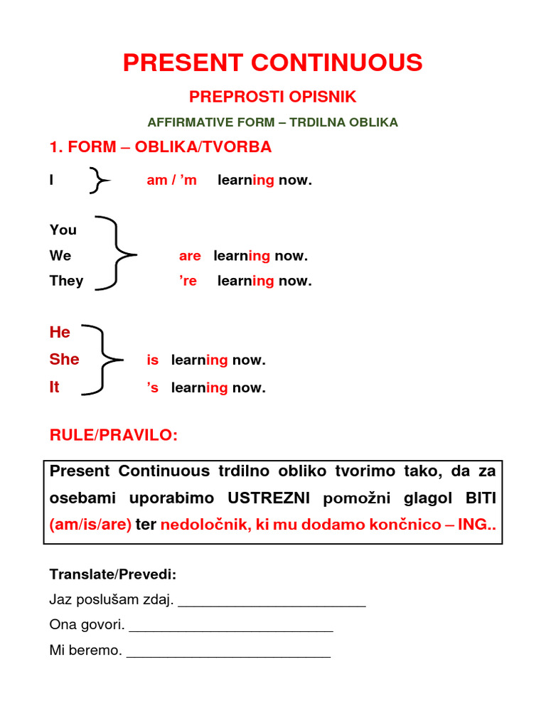 Present Continuous Tense | PDF | Linguistics | Grammar