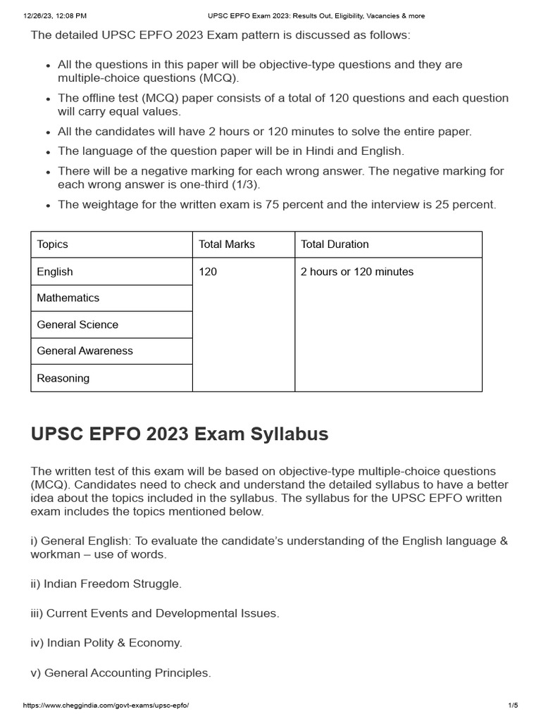 UPSC EPFO 2023 Syllabus & Exam Pattern | PDF | Multiple Choice ...