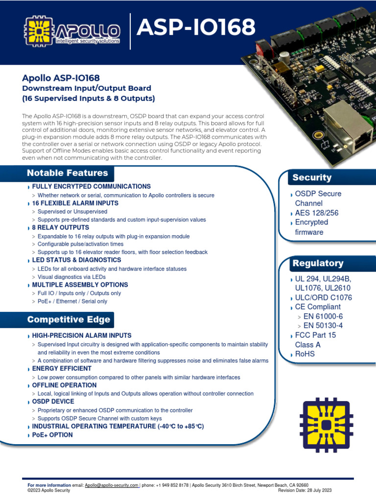 Apollo ASP-IO168: 16 Inputs, 8 Outputs | PDF | Access Control | Relay