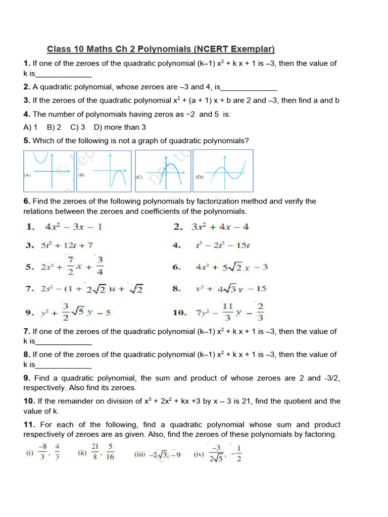 Class 10 Maths CH 2 Polynomials | PDF | Polynomial | Factorization