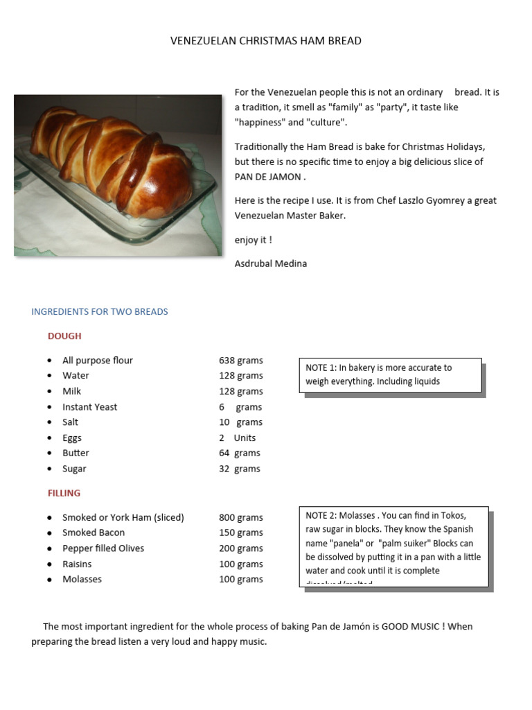 VENEZUELAN CHRISTMAS HAM BREAD Recipe | PDF | Breads | Dough