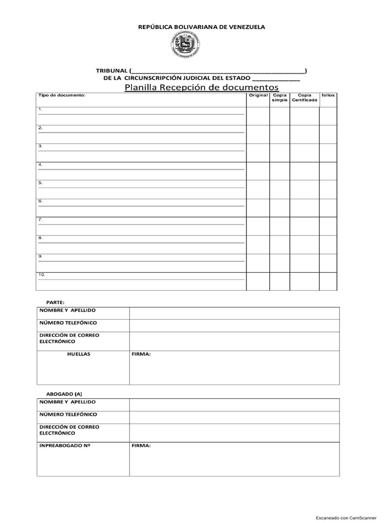 PLANILLA RECEPCION DE DOCUMENTOS TRIBUNALES CIVILES | PDF