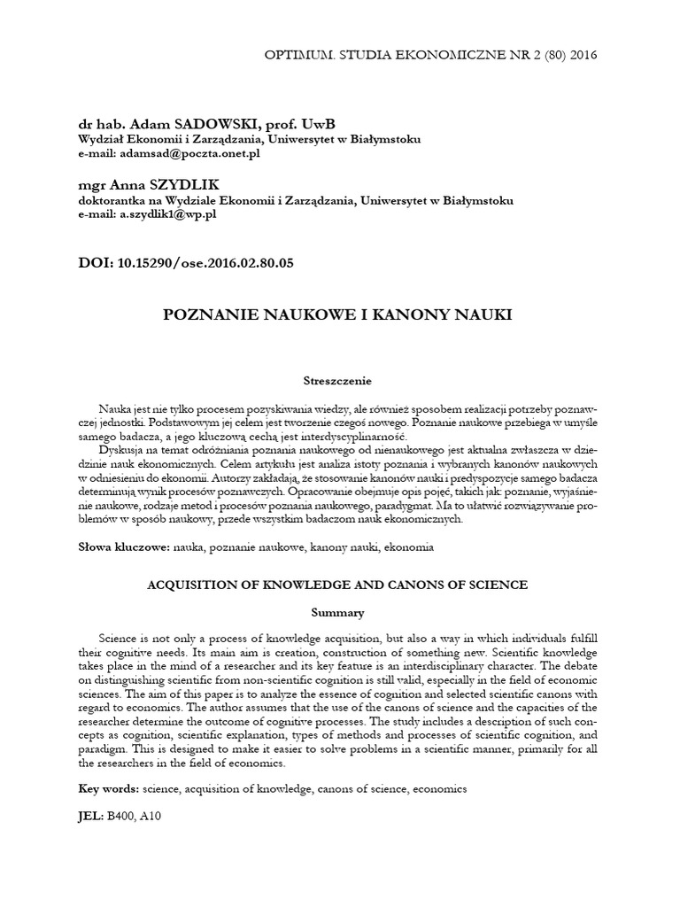 80 Optimum 2 2016 Sadowski Szydlik | PDF