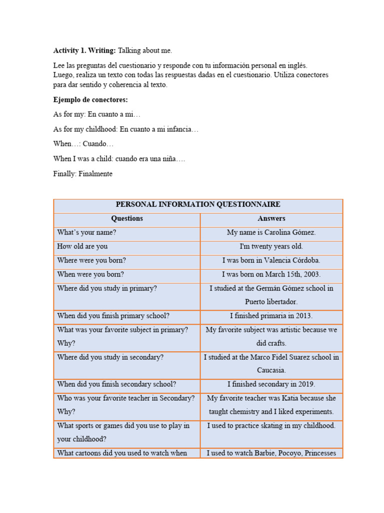 Personal Biography Writing Exercise | PDF | Childhood | Human Life Stages