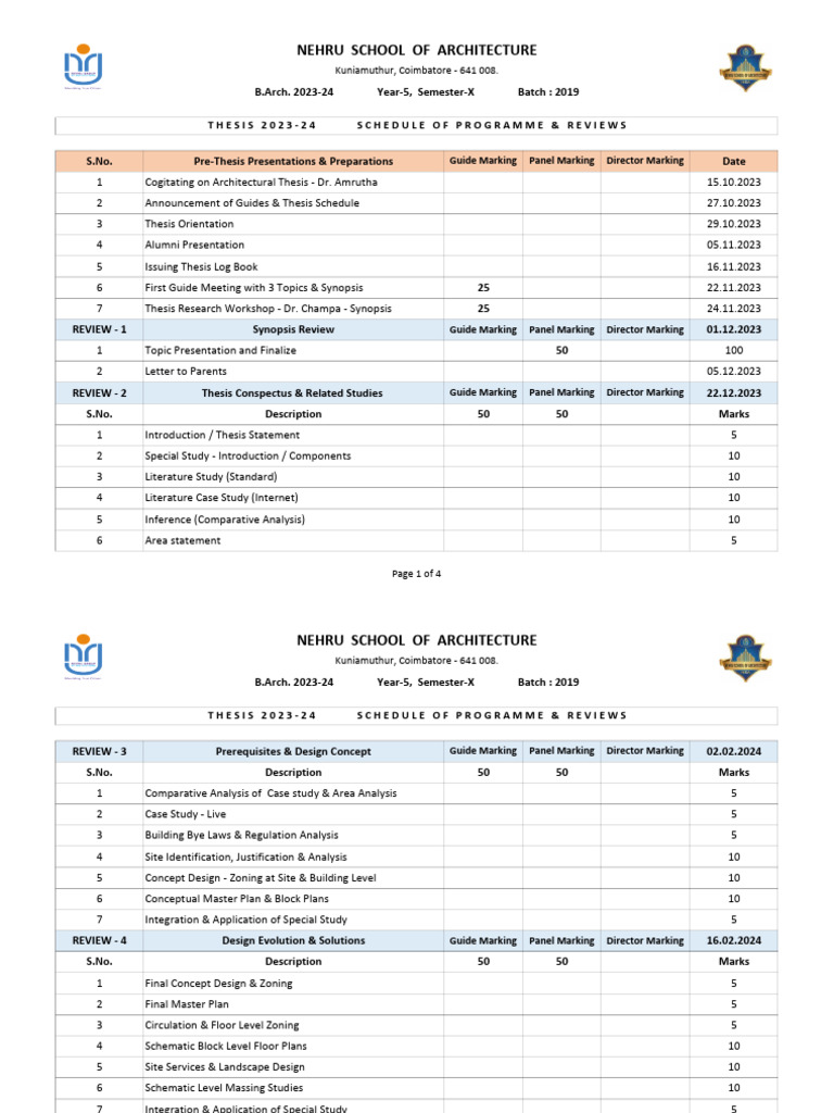 Schedule of Thesis Programme & Reviews 2023-24 | PDF | Thesis