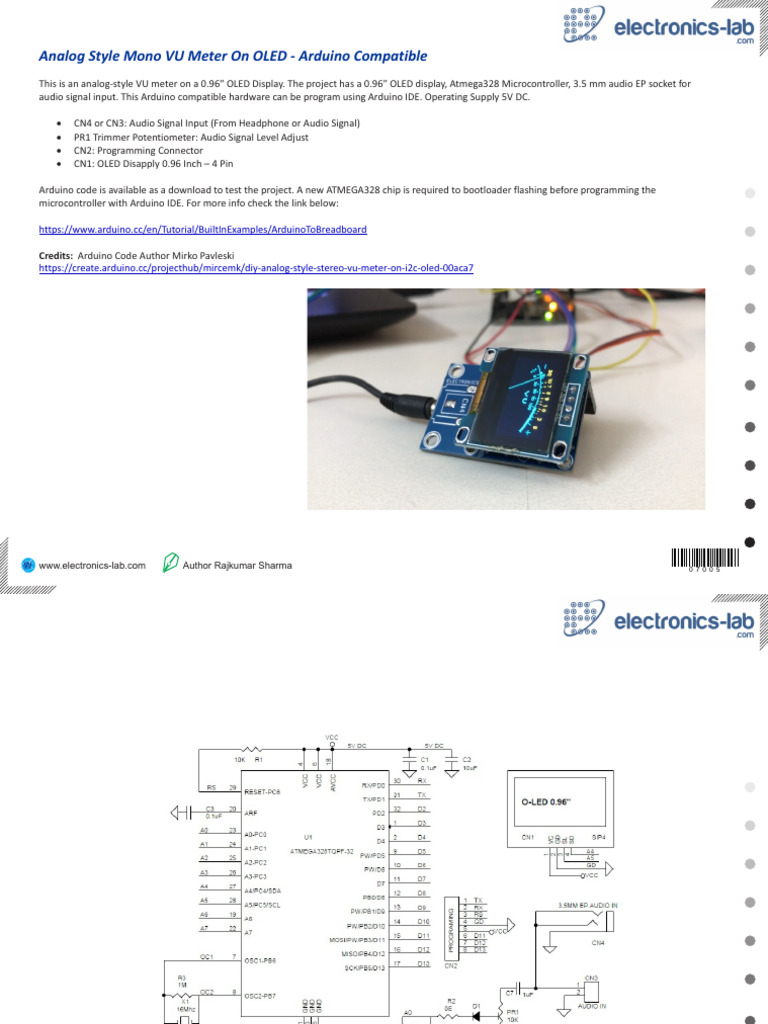 Analog Style Vu Meter On Oled Display Arduino Compatible Pdf Arduino Computing