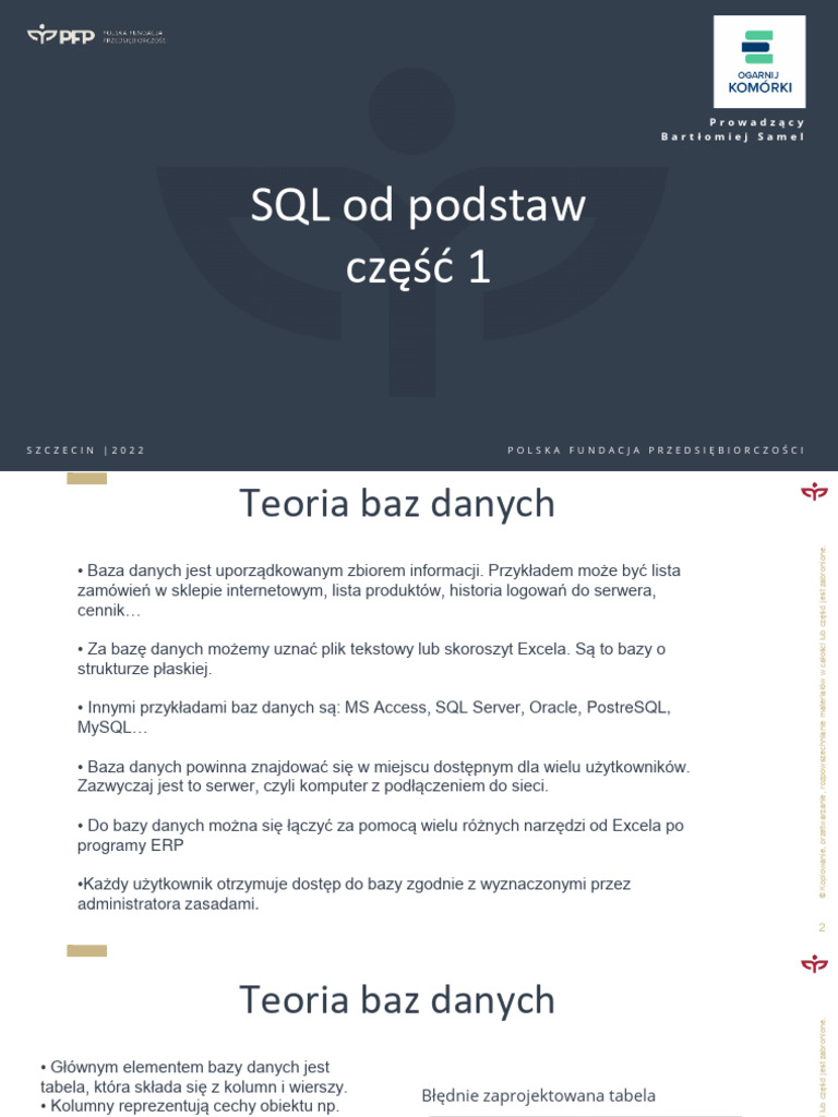 Bazy Danych - Wprowadzenie - Prezentacja | PDF