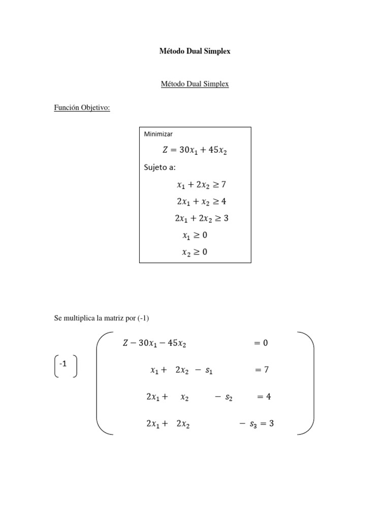 Método Dual Simplex | PDF | Matriz (Matemáticas) | Conceptos matemáticos