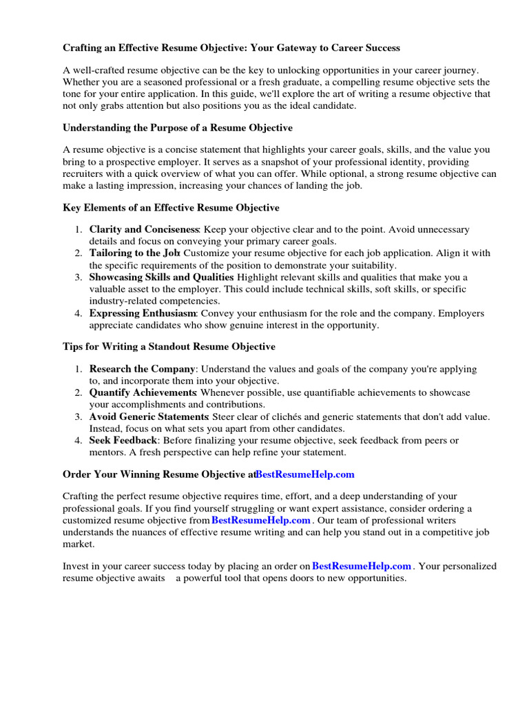 How To Write Resume Objective For Internship | Download Free PDF ...