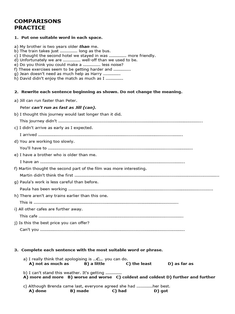 COMPARISONS Practice | PDF | Ellipsis | Adjective