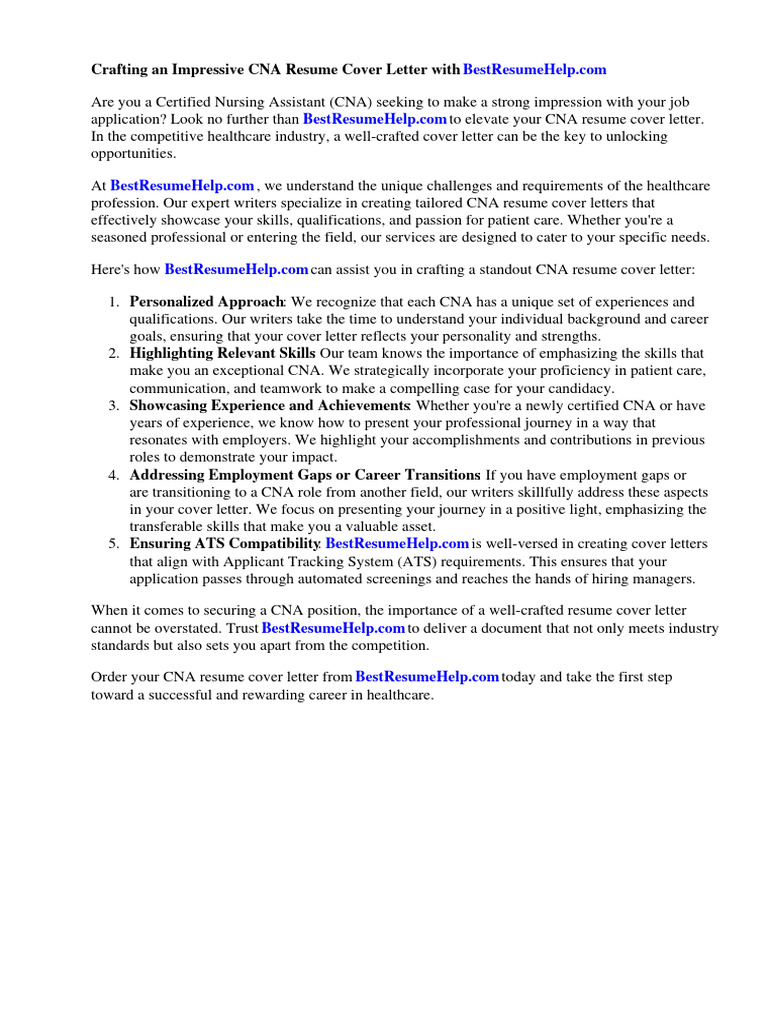 Cna Resume Cover Letter | PDF | Résumé | Nursing