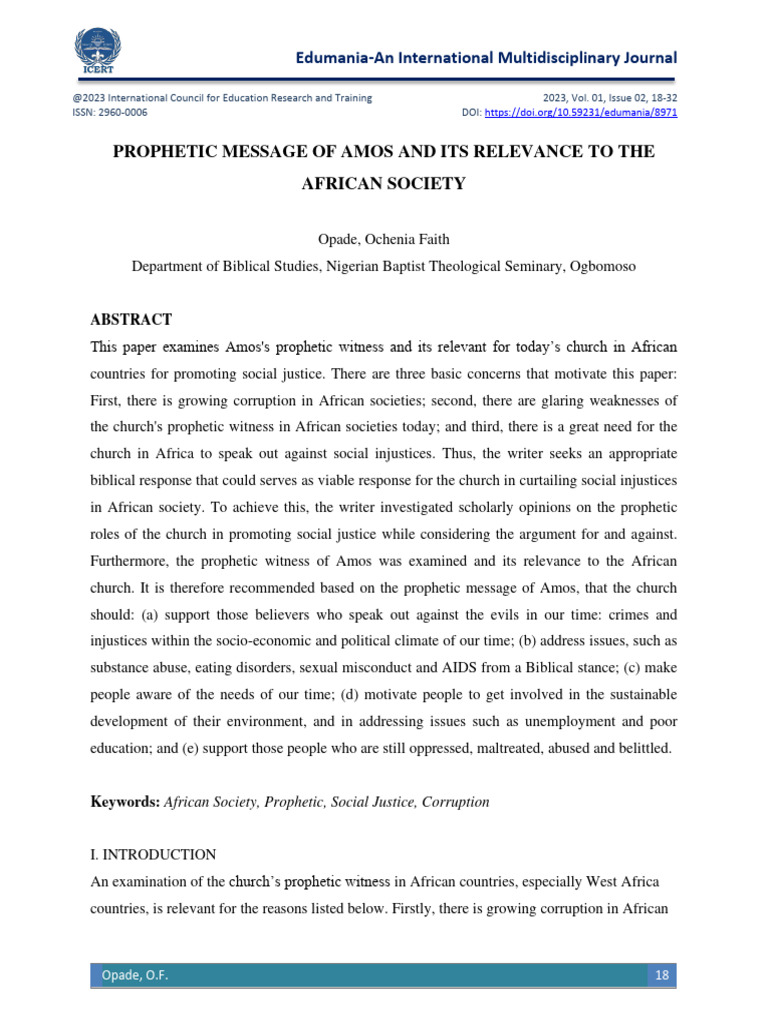 Prophetic Message of Amos and Its Relevance | PDF | Bible | Christian ...