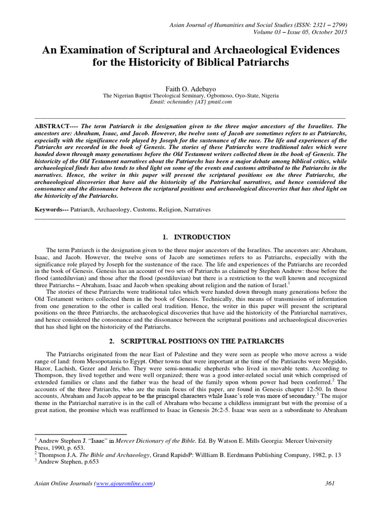 Biblical Patriarchs: History & Evidence | PDF | Isaac | Abraham