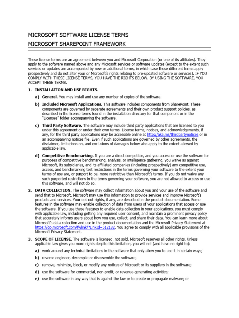 Microsoft Sharepoint Framework - Standalone (Free) Use Terms | PDF ...