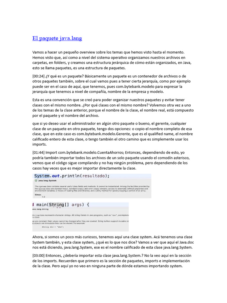 El Paquete Java Lang | PDF | Objeto (informática) | Java (lenguaje de programación)