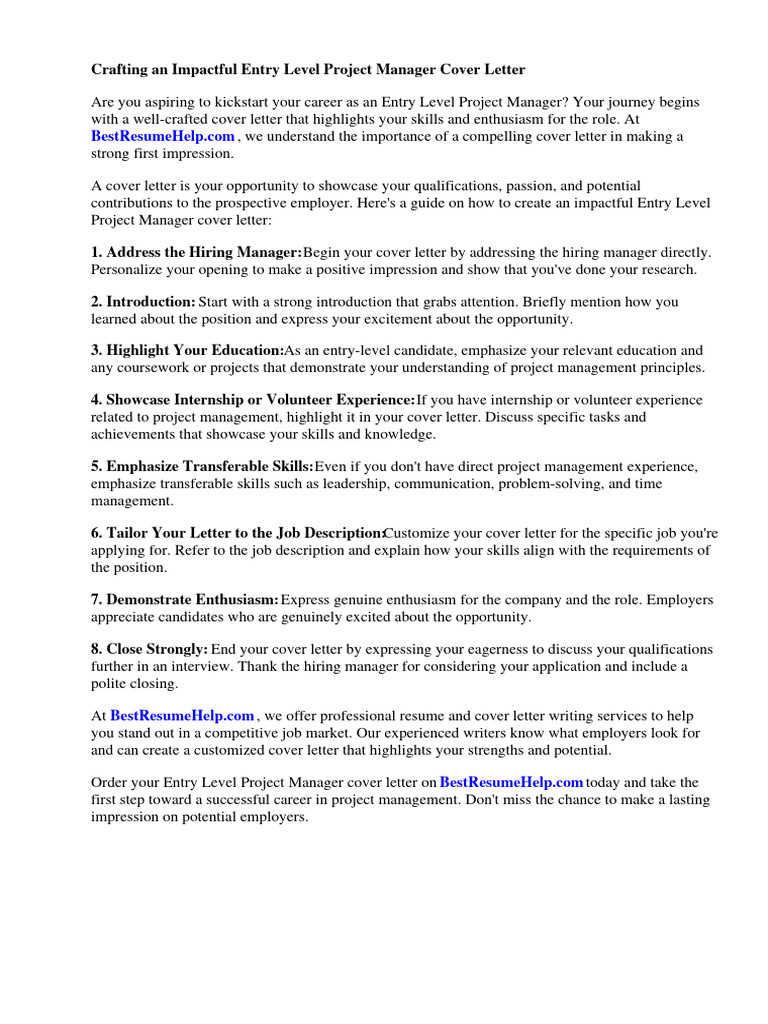 Entry Level Project Manager Cover Letter | PDF | Project Management ...