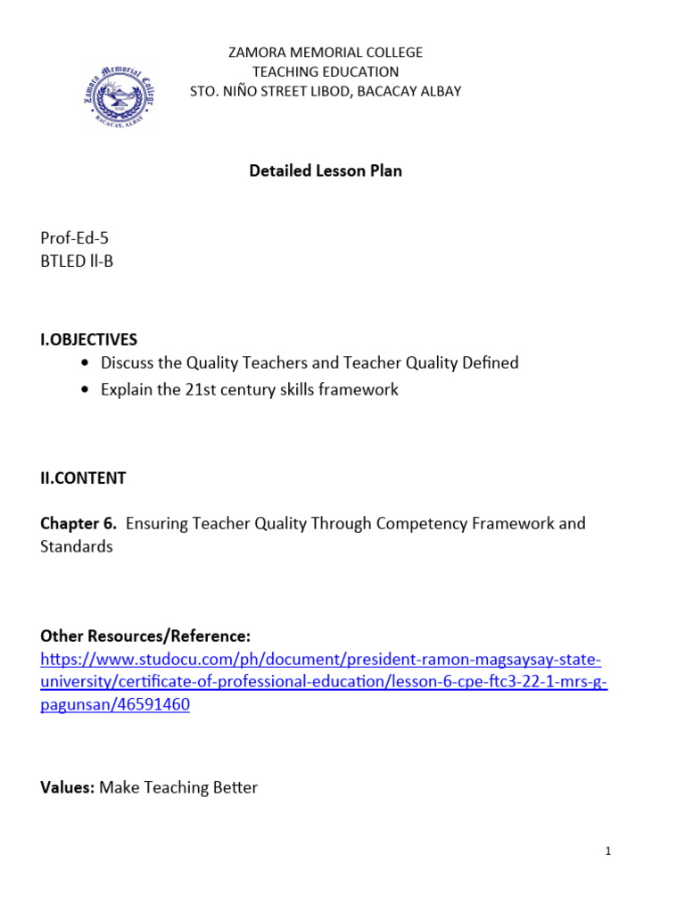 Detailed Lesson Plan: Prof-Ed-5 Btled LL-B | PDF | Teachers | Learning