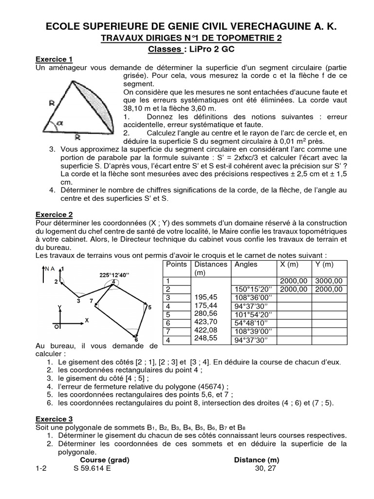 Exercices de Topométrie et Calculs | PDF | Triangle | Sous-unités du degré