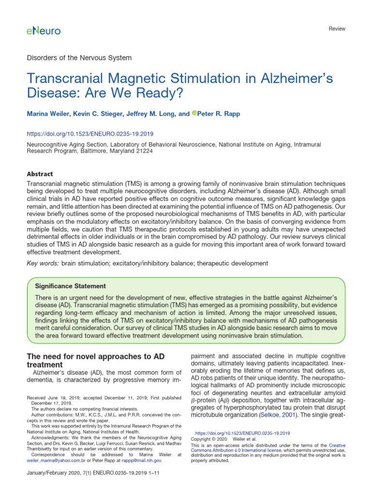 Transcranial Magnetic Stimulation in Alzheimer's Disease - Are We Ready? | Download Free PDF ...