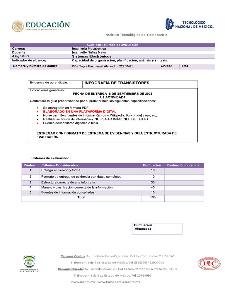 U1 Actividad4 Piñatapiaemmanuelalejandro | PDF | Transistor | Electrónica