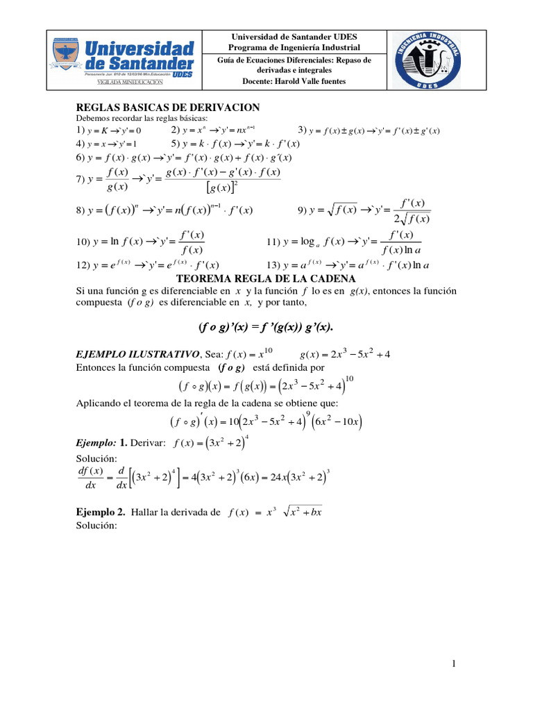 GUIA REPASO Derivadas e Integrales | PDF | Derivado | Integral