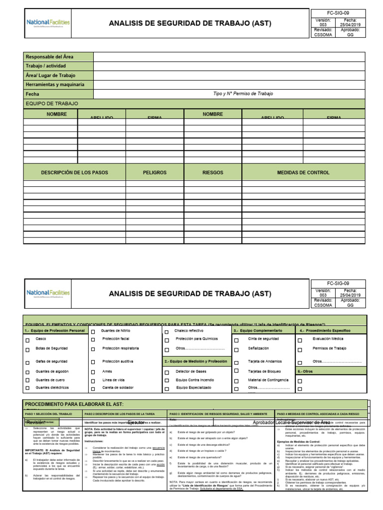 Análisis de Seguridad en el Trabajo (AST) | PDF