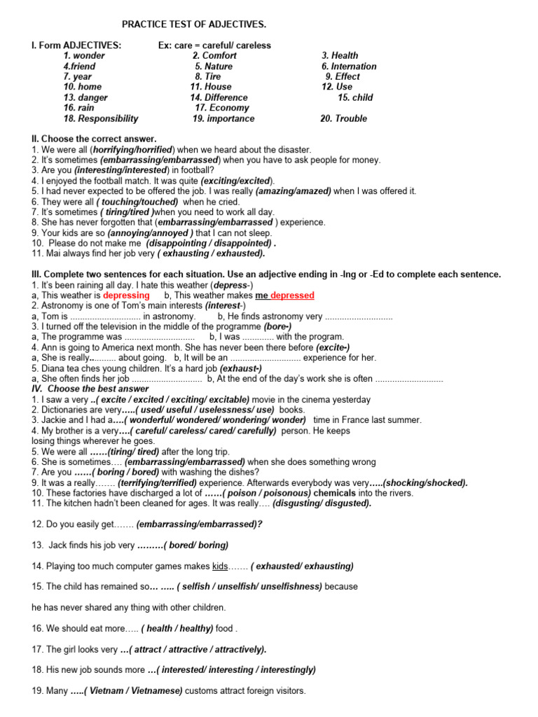 Adjective Practice for ESL Learners | PDF | Home & Garden
