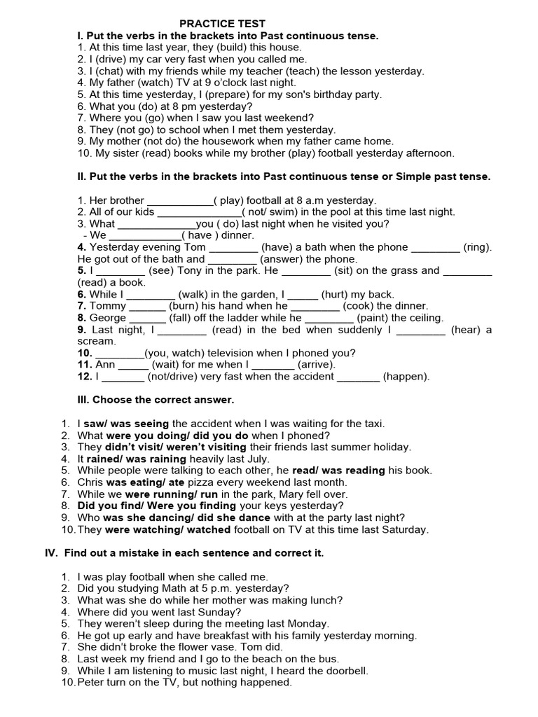 Test of Past Continous Tense | PDF