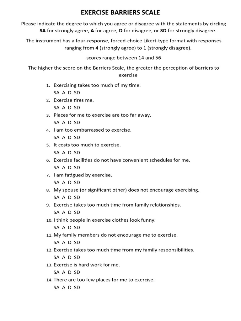 Exercise Barriers Scale | PDF | Career & Growth