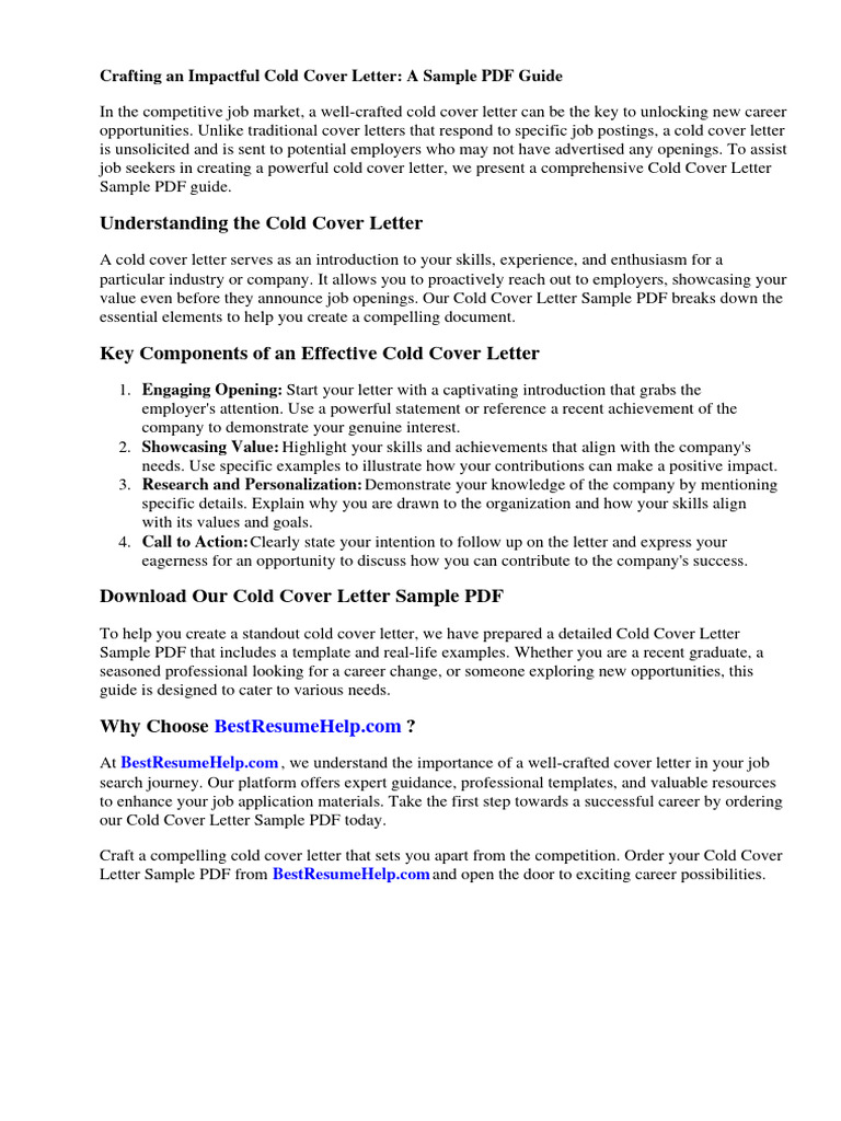 Cold Cover Letter Sample PDF | PDF | Résumé | Recruitment