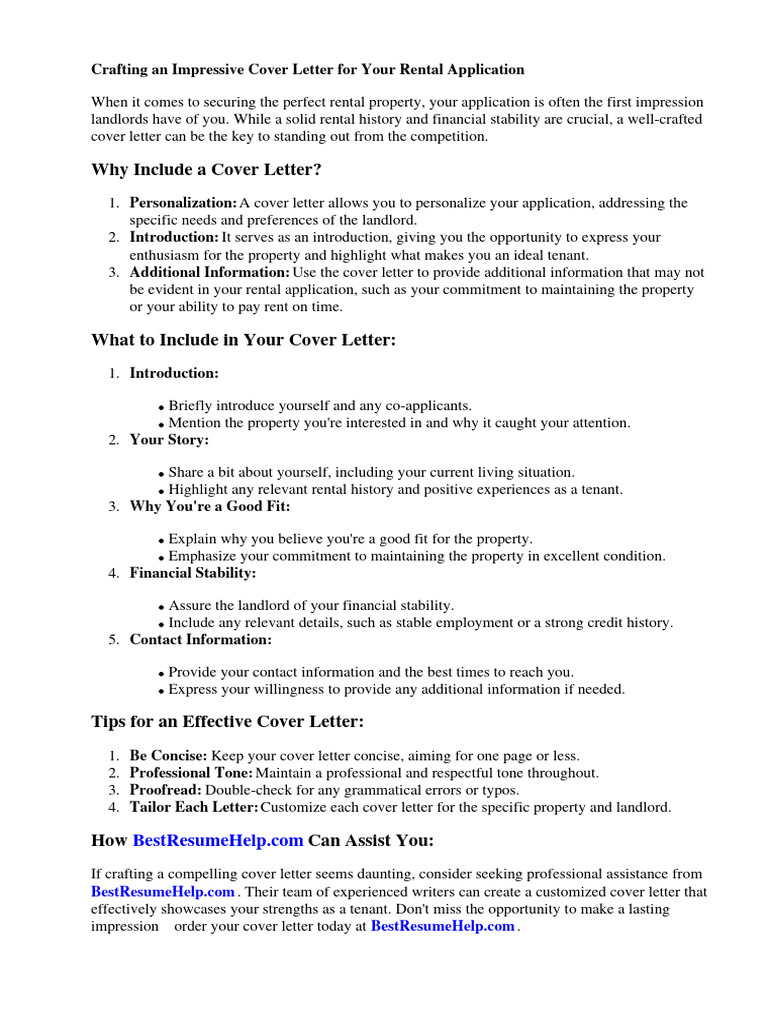 Cover Letter For Rental Application | PDF | Renting | Lease