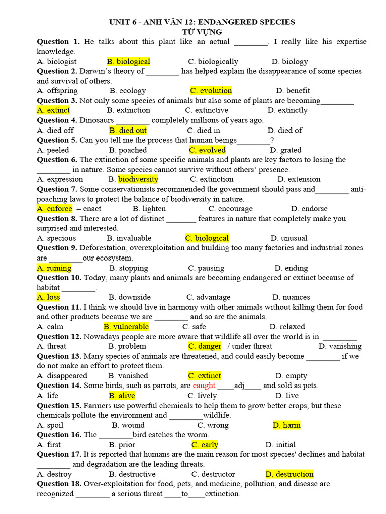 High School English: Endangered Species | PDF | Extinction | Biodiversity