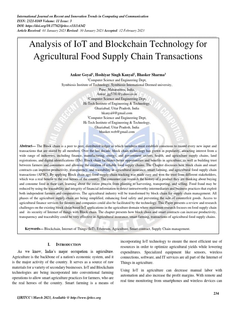 Goyal Et Al. - 2023 - Analysis of IoT and Blockchain Technology For Agri | PDF | Internet Of ...