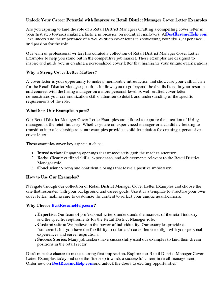 Store Manager Cover Letter Examples