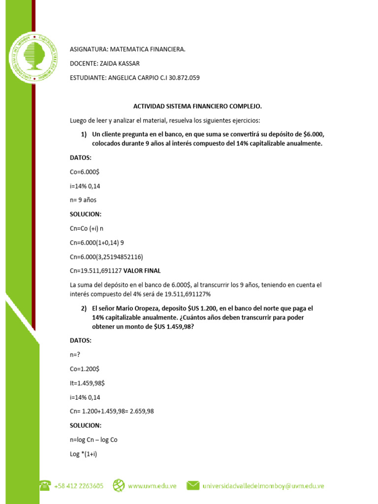 Sistema Financiero Complejo Ejercicios | PDF | Distribución de ingresos del factor | Matemáticas