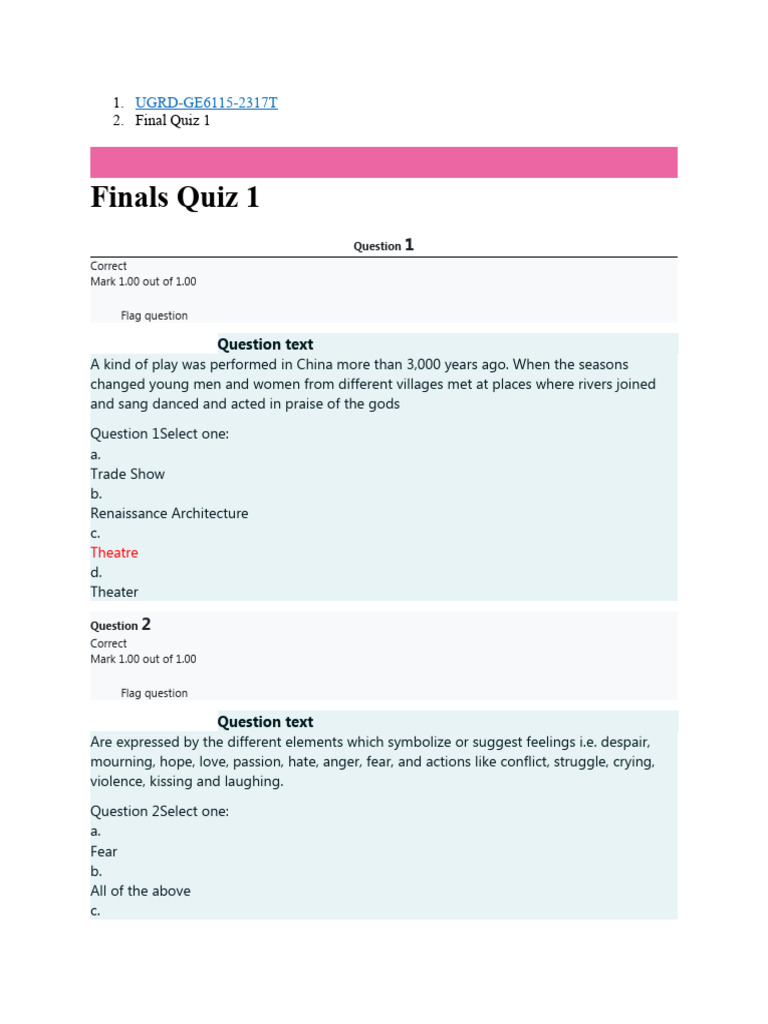 ART APPRECIATION FINALS QUIZ 1 | PDF | Color | Red