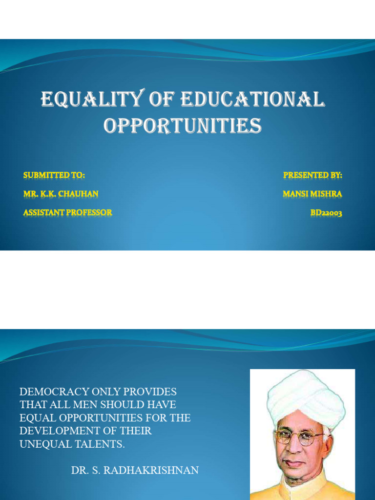 Equality Of Educational Opportunities Pdf Egalitarianism Social