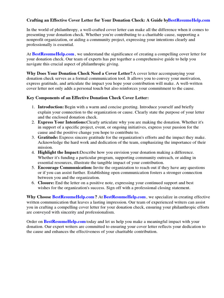 Cover Letter For Donation Check | PDF | Fundraising | Donation