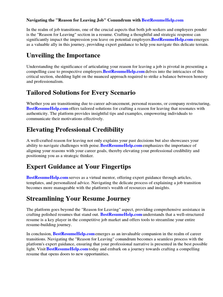 Reason For Leaving Job On Resume | PDF | Résumé | Employment