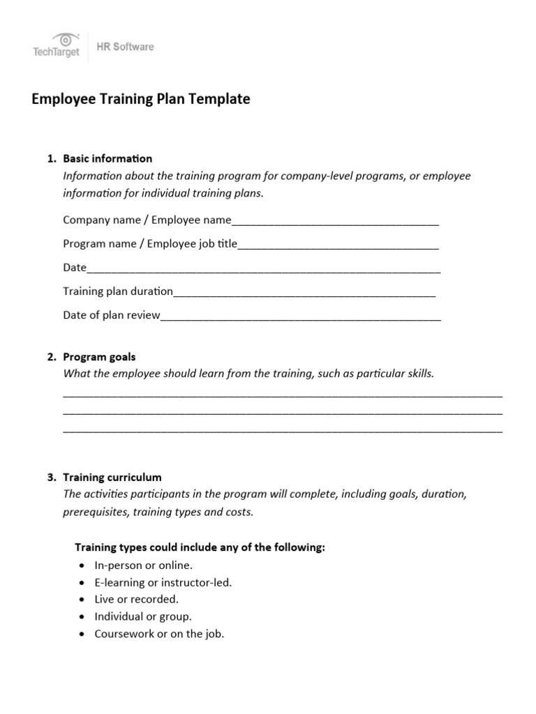 Techtarget Employee Training Plan Template Pdf Performance