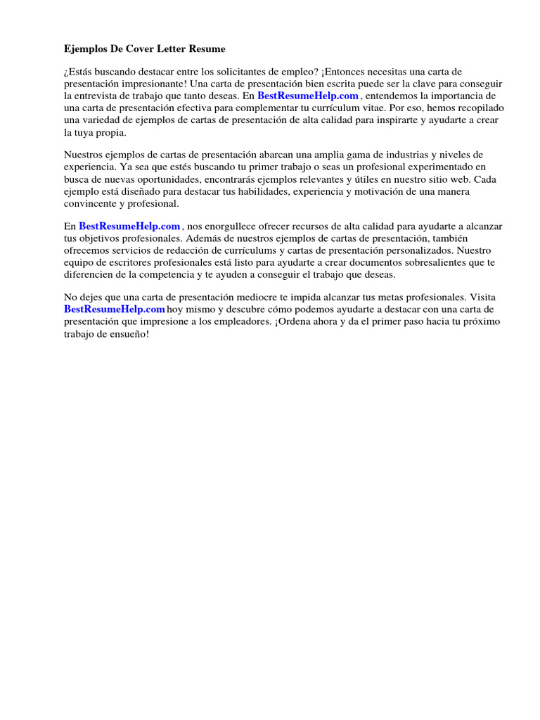 Ejemplos de Cover Letter Resume | Descargar gratis PDF | Reclutamiento