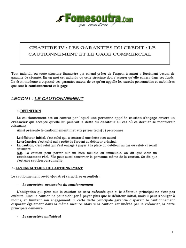 CAUTIONNEMENT | PDF | Cautionnement | Débiteur