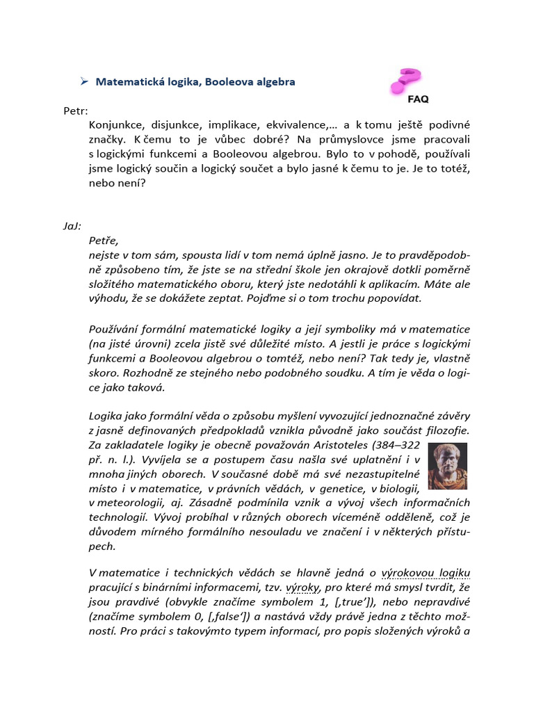 Matematická Logika, Booleova Algebra, Ver.f | PDF