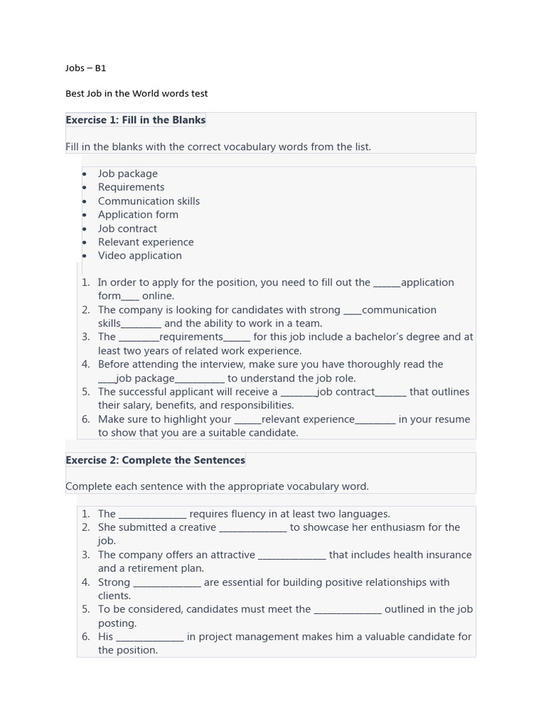 Job Application Vocabulary Exercises | PDF | Résumé | Cognitive Science