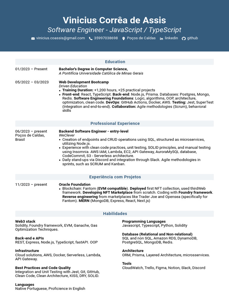 CV - Vinicius Assis WEB3 | PDF | Computer Engineering | Software Design