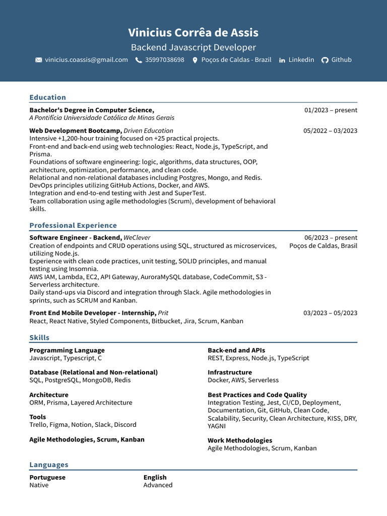 CV - Vinicius Assis EN | PDF | Databases | Software Industry